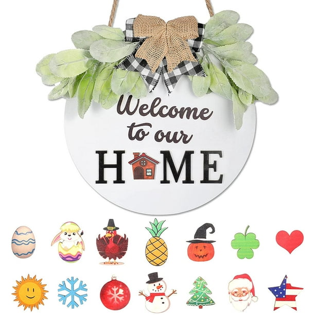 Interchangeable Welcome to Our Home Sign Seasonal Welcome Wreaths Sign ...