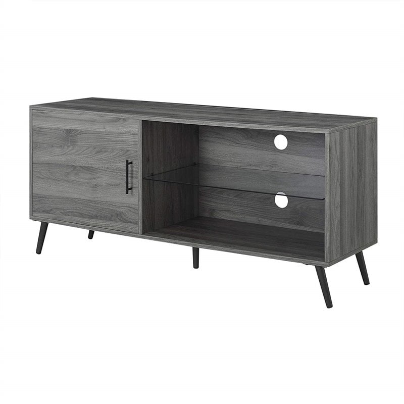 52" Mid Century Modern Wood TV Stand - Slate Gray - Walmart.com