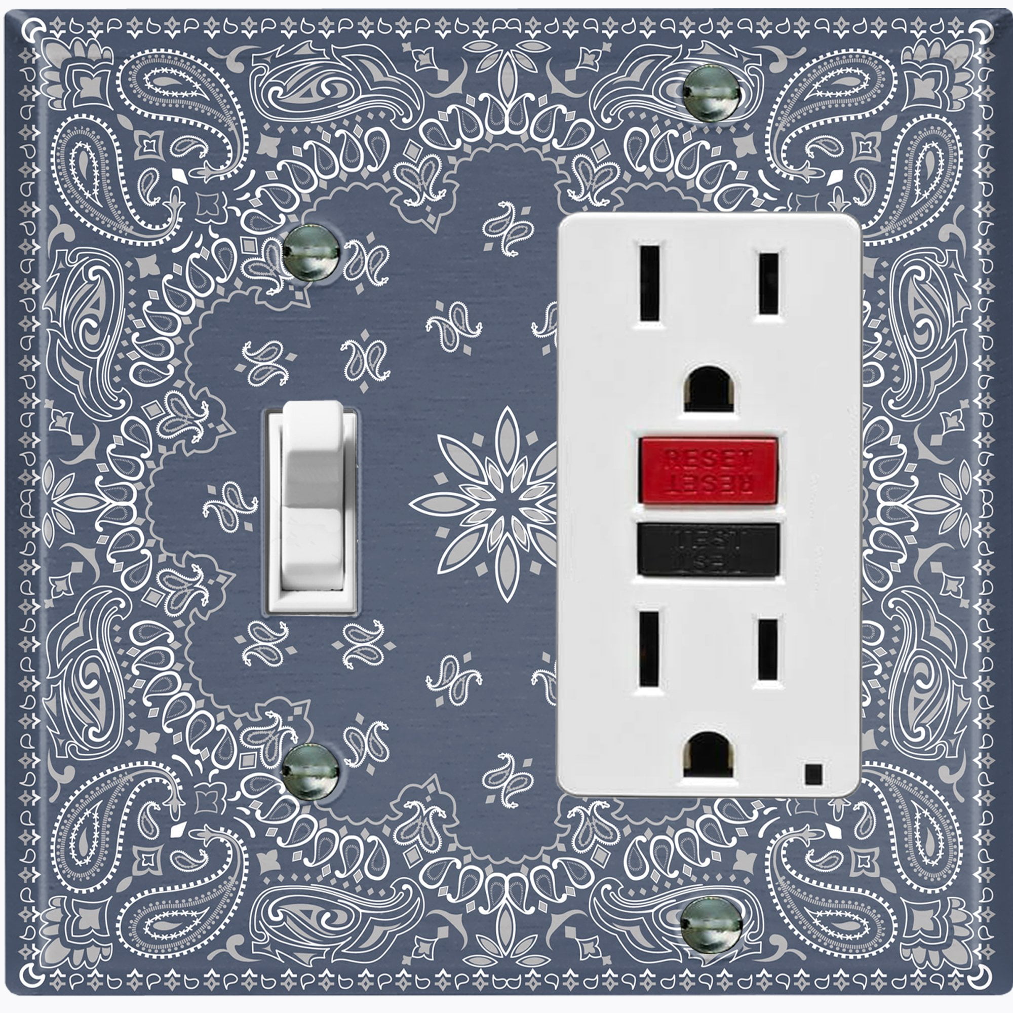 Metal Light Switch Plate Cover Gray Floral Bandana Paisley Tile Pattern ...