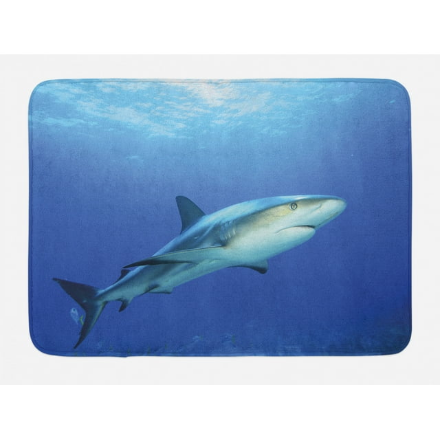 Shark Bath Mat, Fish in the Exotic Ocean Dreamy Water with Surreal ...