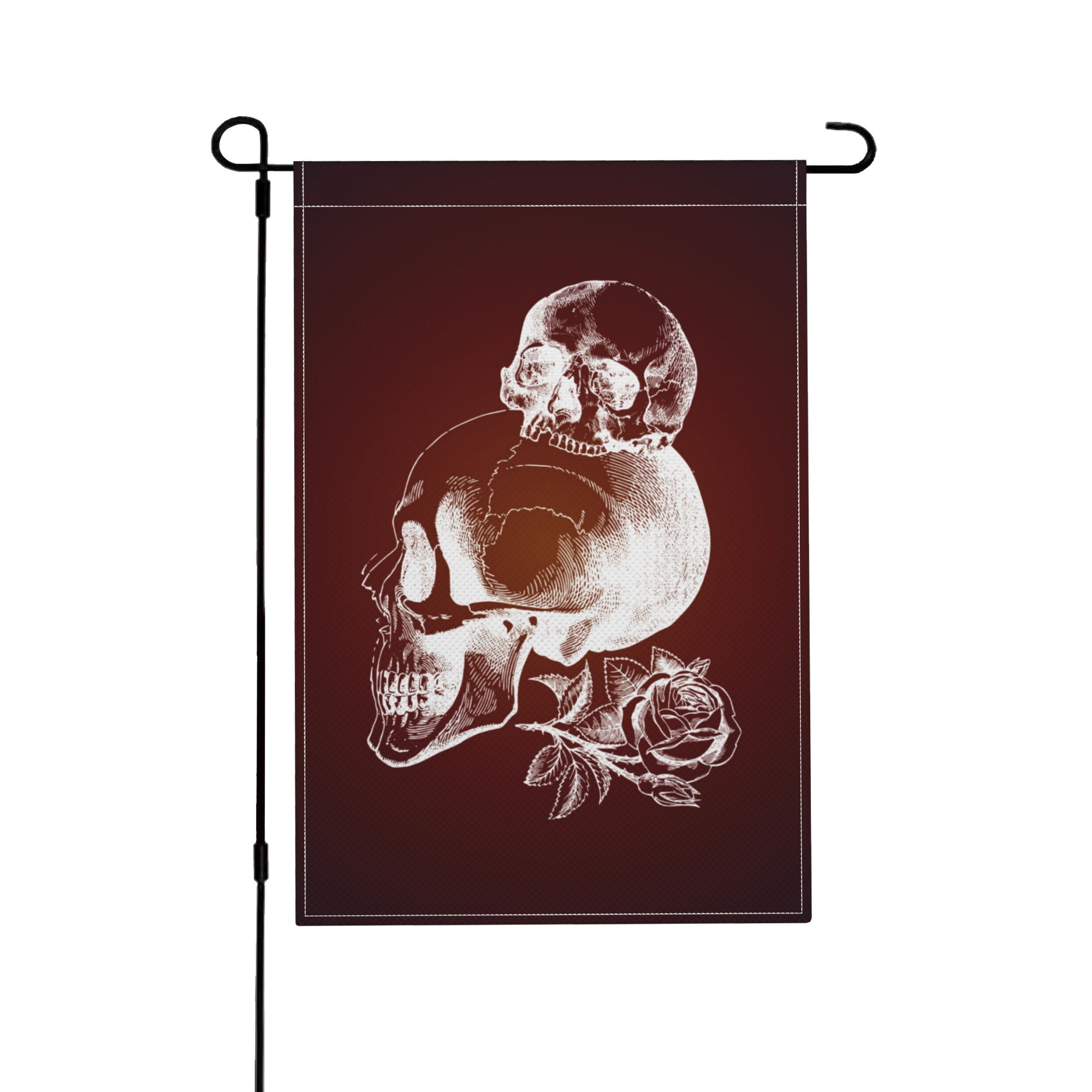 TEQUAN Brown Death Skeleton Skull Rose Garden Flags, 18 x 12 inch ...