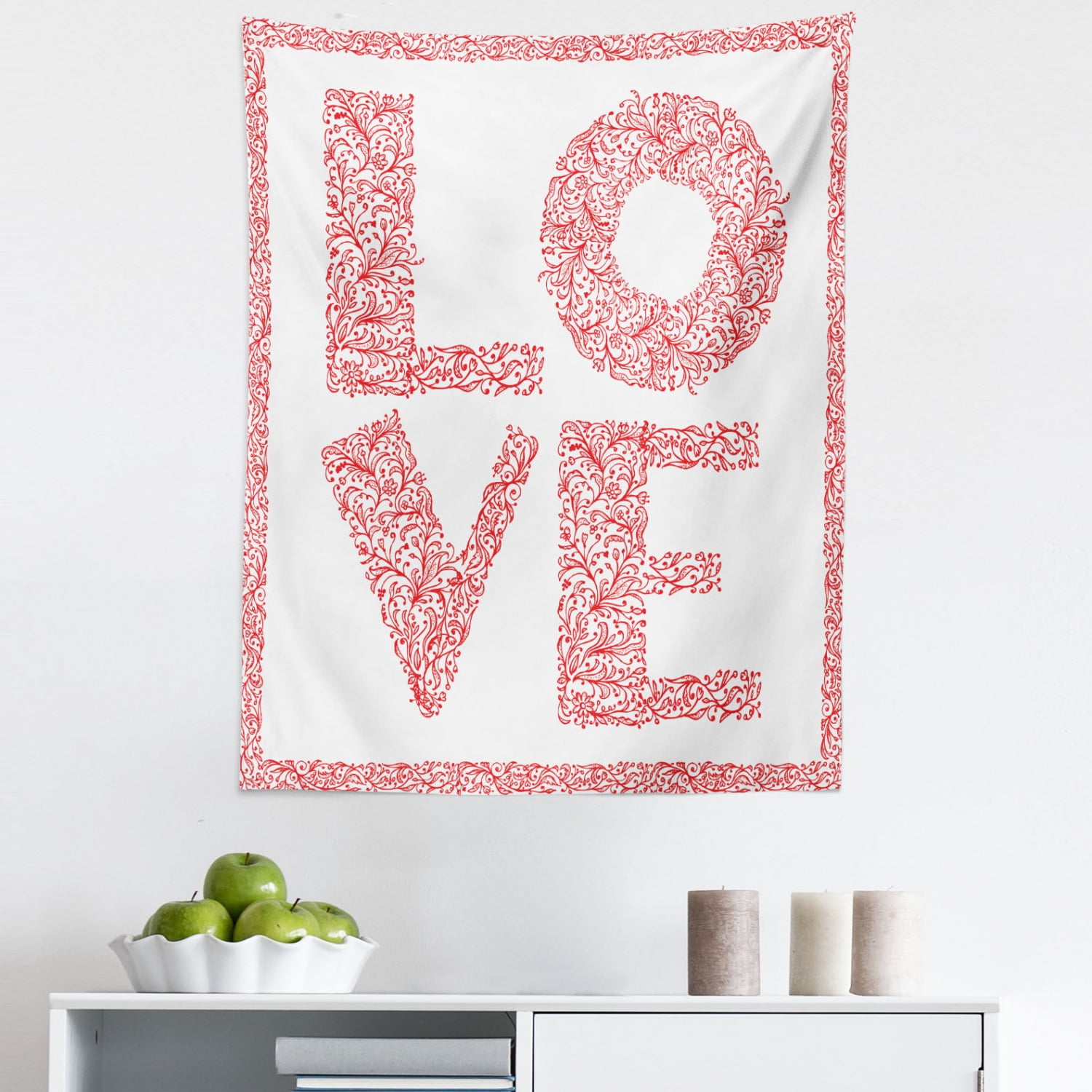 Love Tapestry, Word Love with Floral Ornament Nature Inspiration ...