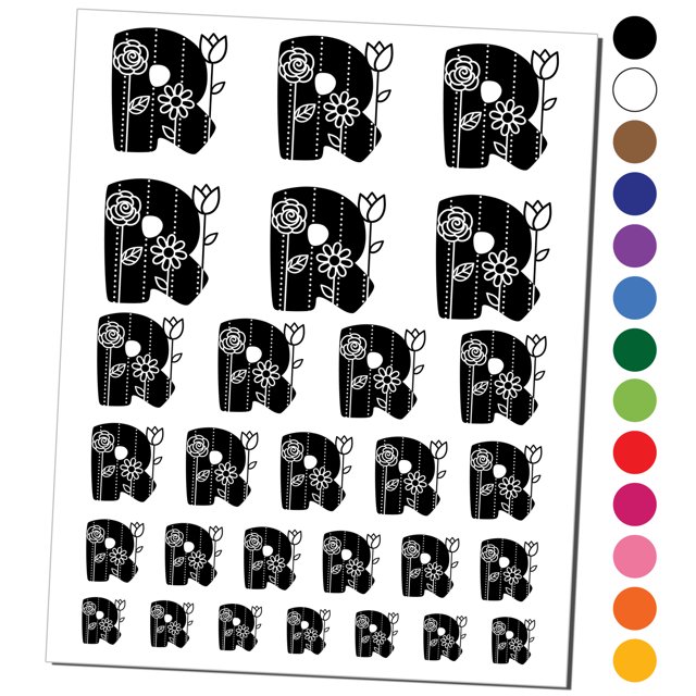 Sweet and Cute Flowers Rounded Block Letter R Water Resistant Temporary ...