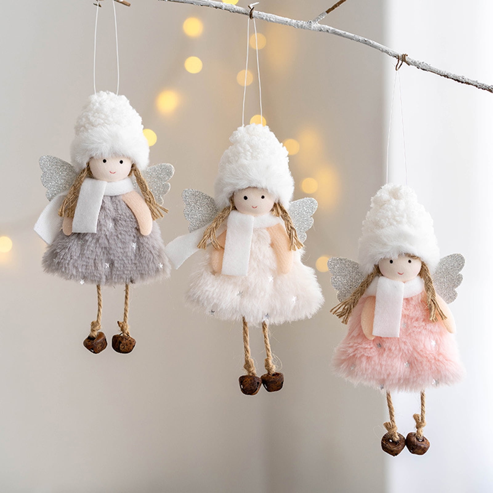 D-GROEE 2PCS Christmas Angel Plush Doll Glitter Wing Plush Hat Dress ...
