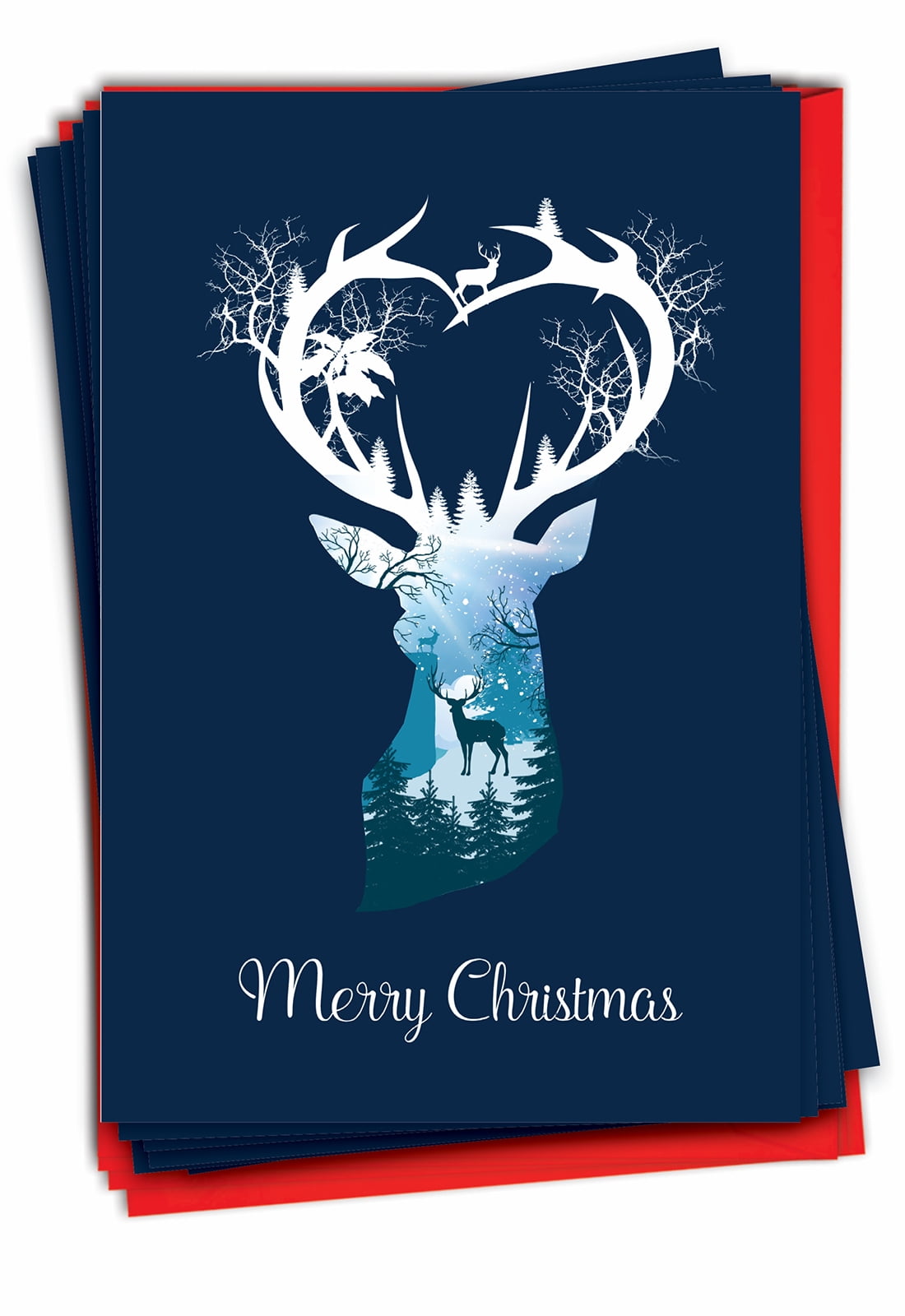Pack of 12 Christmas Greeting Cards (1 Design, 12 Cards) - Reindeer ...