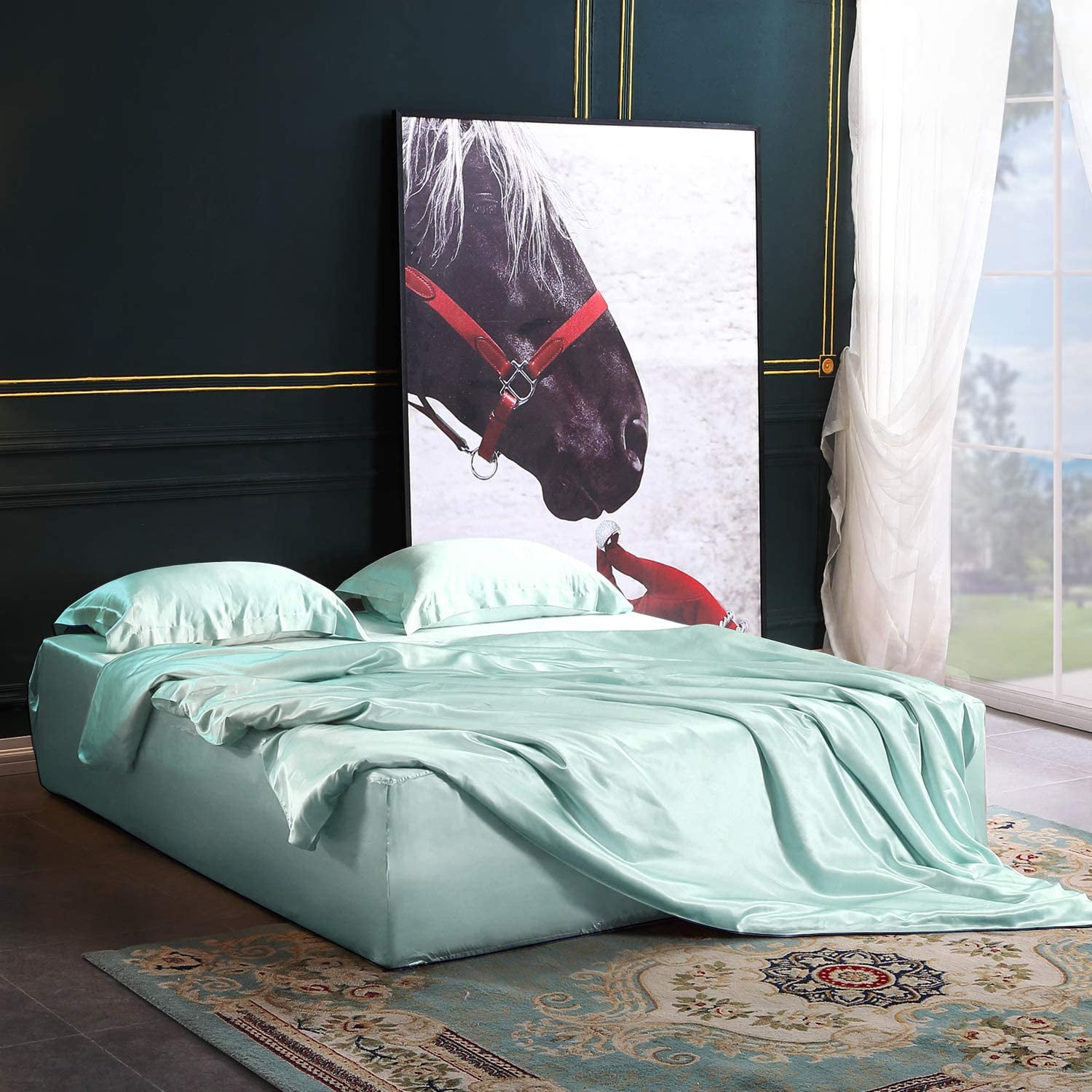 THXSILK 25 Momme Silk Duvet Cover Set 4PCS(1 Duvet Cover + 1 Fitted ...