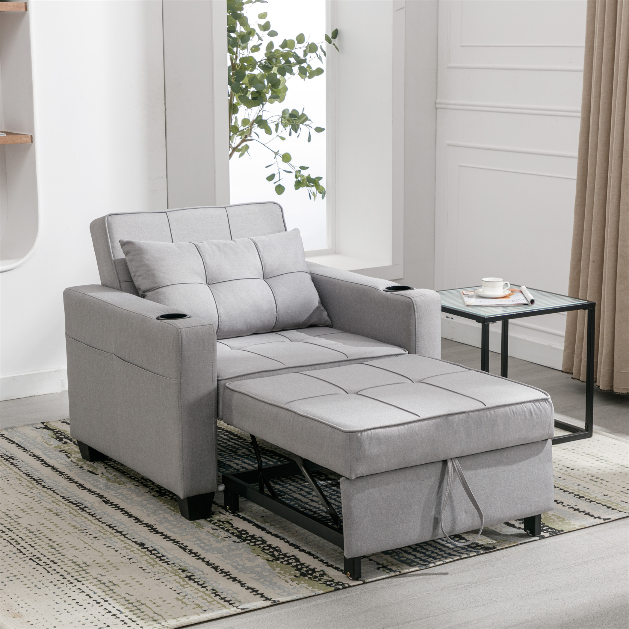 Aukfa Convertible Sleeper Sofa Chair Bed, Pull out Sofa Bed with 2 Cup ...