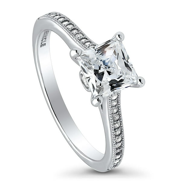 Berricle Rhodium Plated Sterling Silver Cubic Zirconia Cz Solitaire