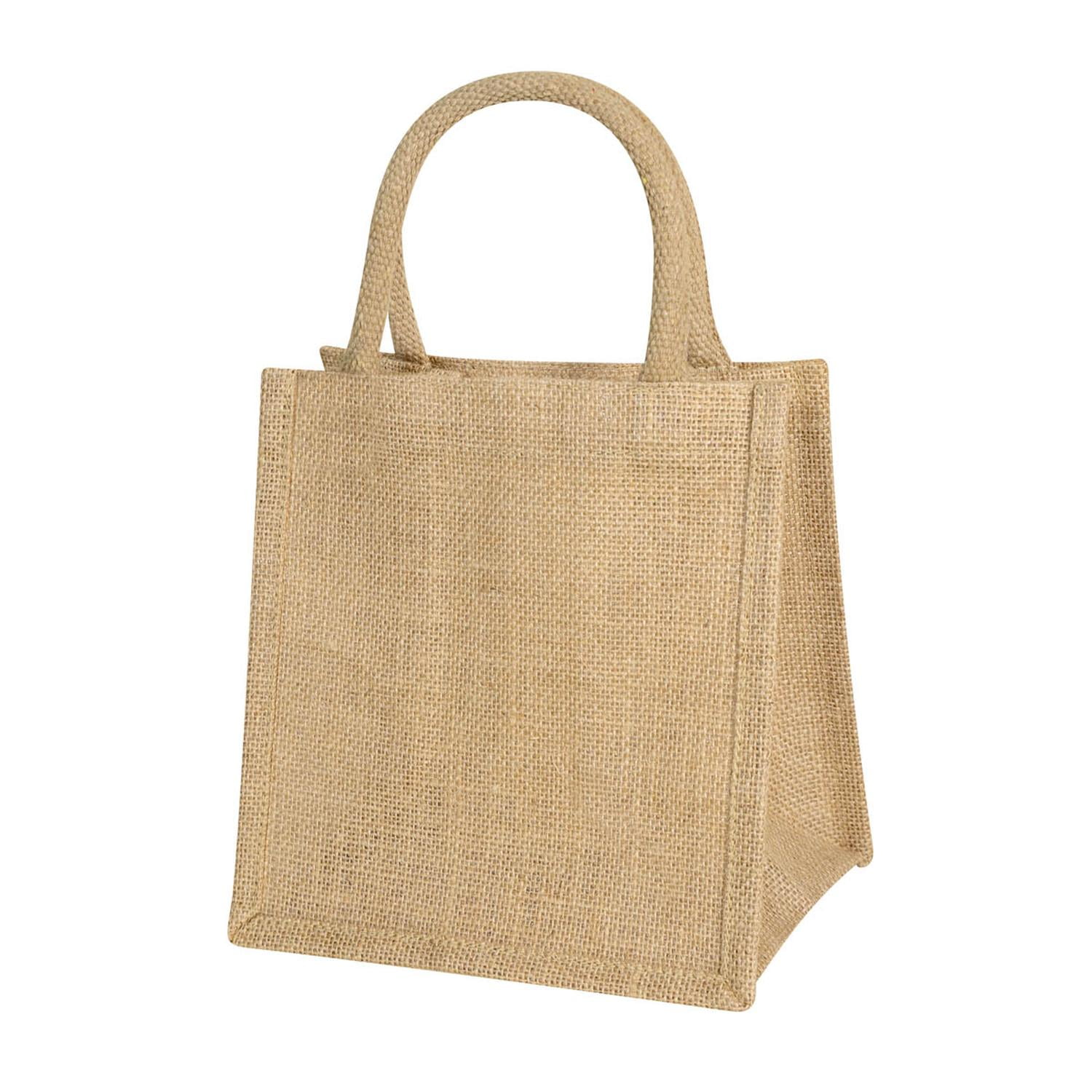 Bolsa promocional mini de yute con interior plastificado-Bois cafe 20 x ...