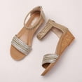 2026 New Women's Gold Braided Rhinestone Wedge Sandals, Open Toe Cork ...