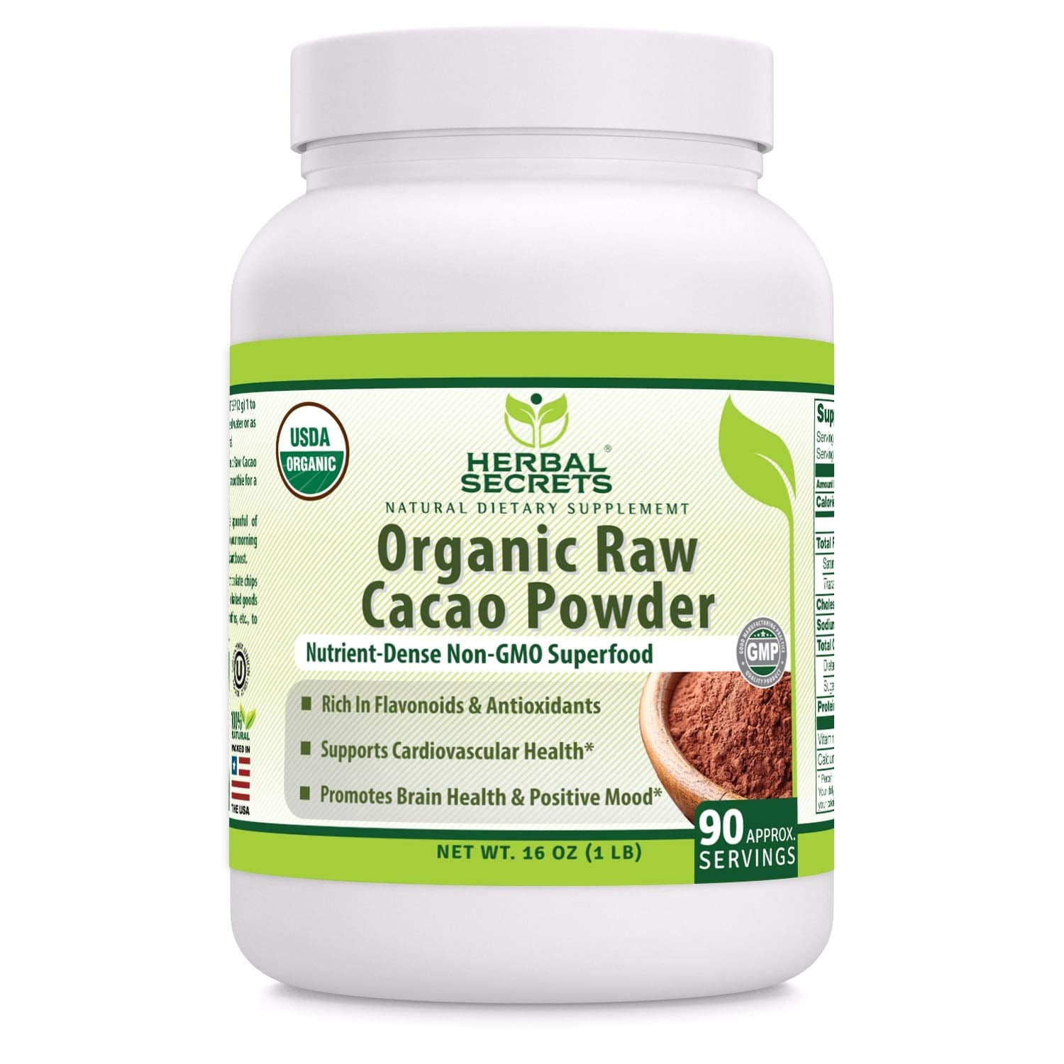 Herbal Secrets Organic Cacao Powder Natural Dietary Supplement - 16 oz ...