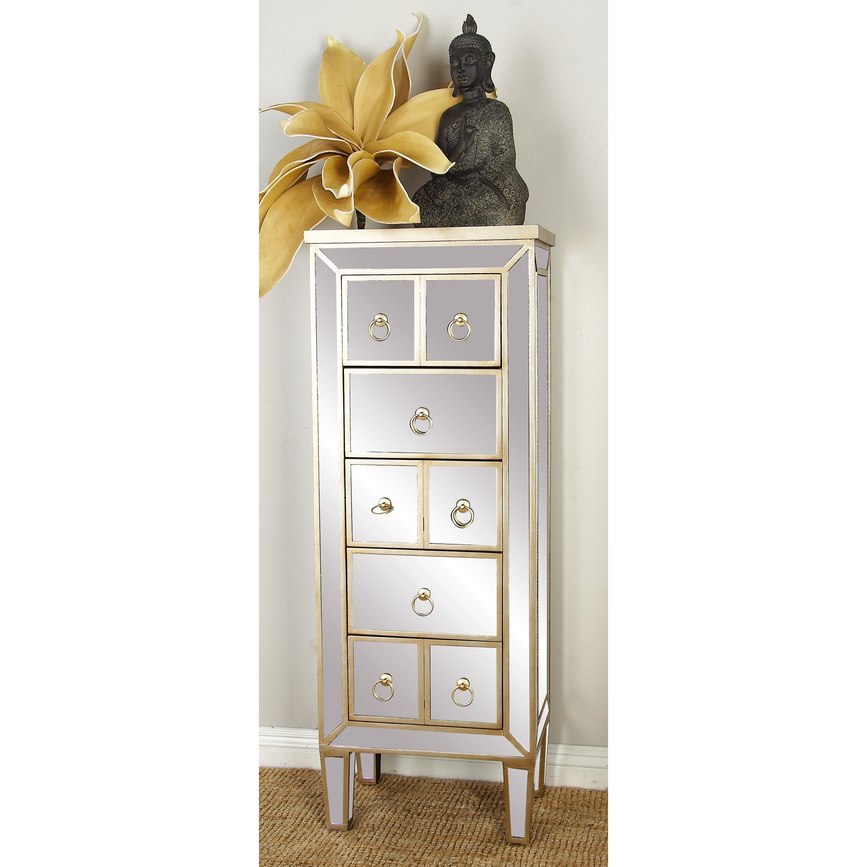 DecMode 19 x 30 Beige Glass Mirrored 1 Drawer and 1 Door Cabinet 1 Piece Walmart
