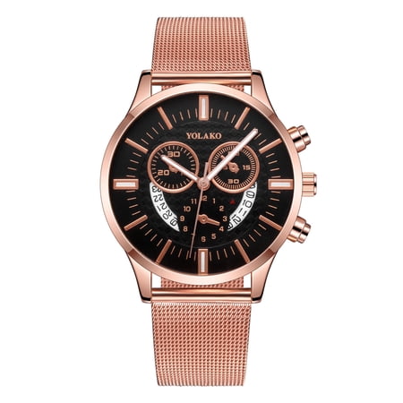 XZNGL YOLAKO New Round Mens Casual Quartz Glass Stainless Steel Strap ...