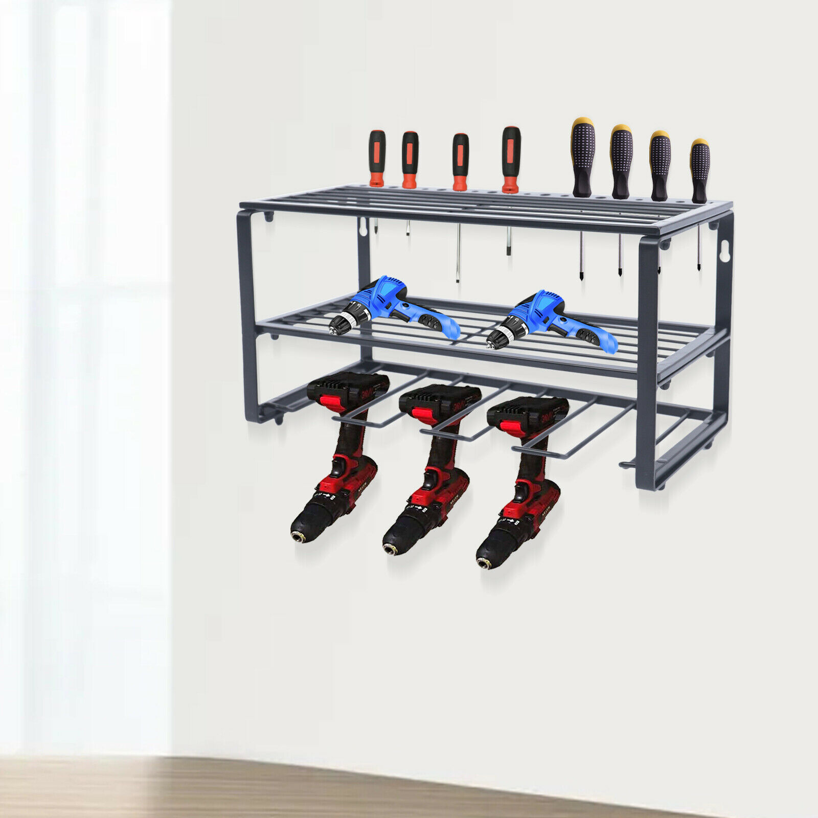 Miumaeov Power Tool Organizer 3 Layers Heavy Duty Floating Tool Shelf 4 ...