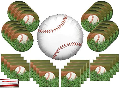 Baseball Ball Party Supplies Bundle Pack for 16 with 18 Inch Baseball ...