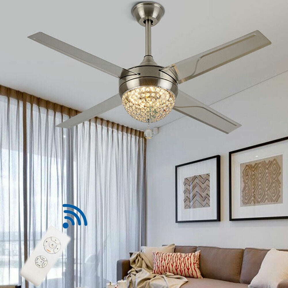 44 inch Crystal Ceiling Fan Light Modern Chandelier 4 Blades with ...