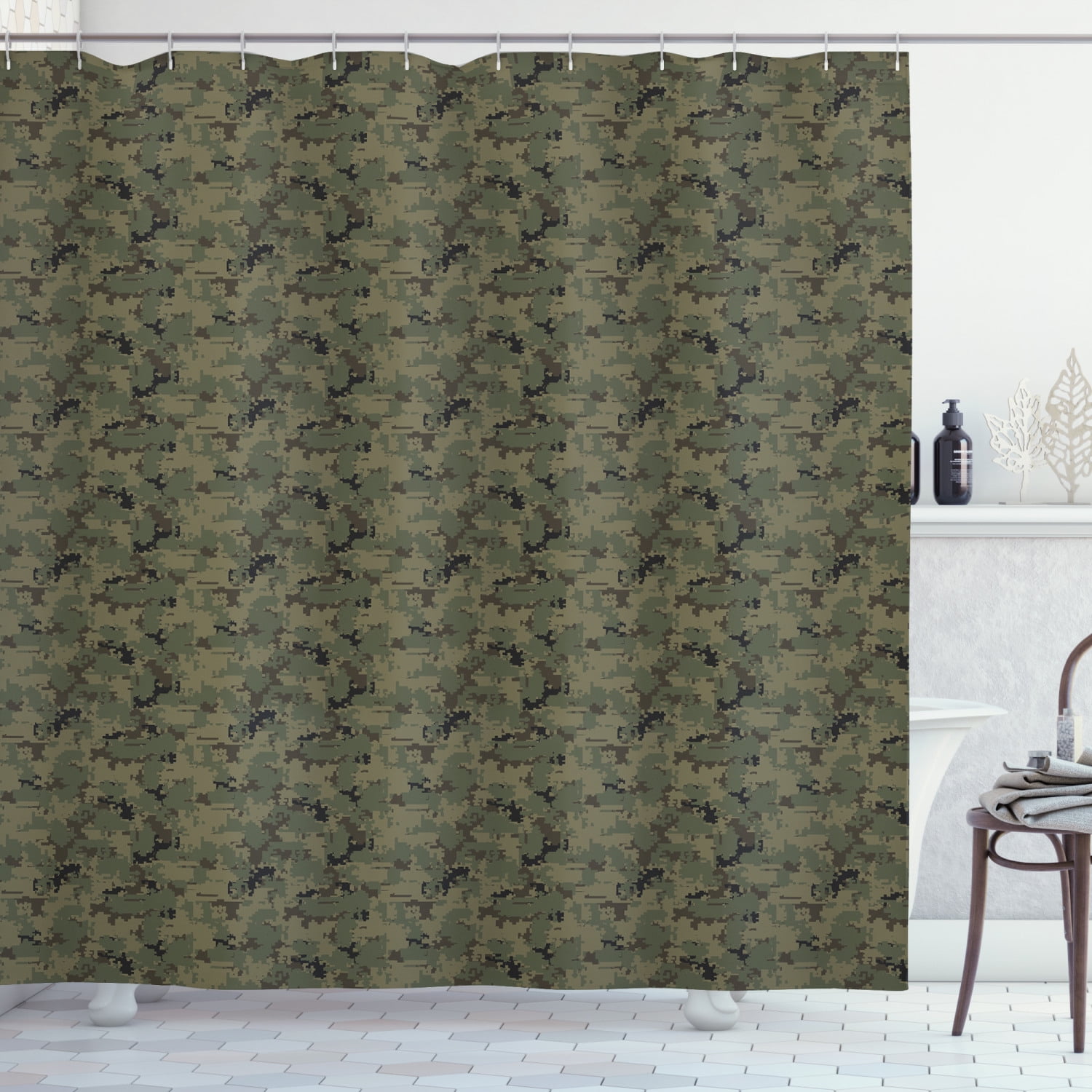 Camouflage Shower Curtain Digital Pixel Design Repeating Camo Pattern