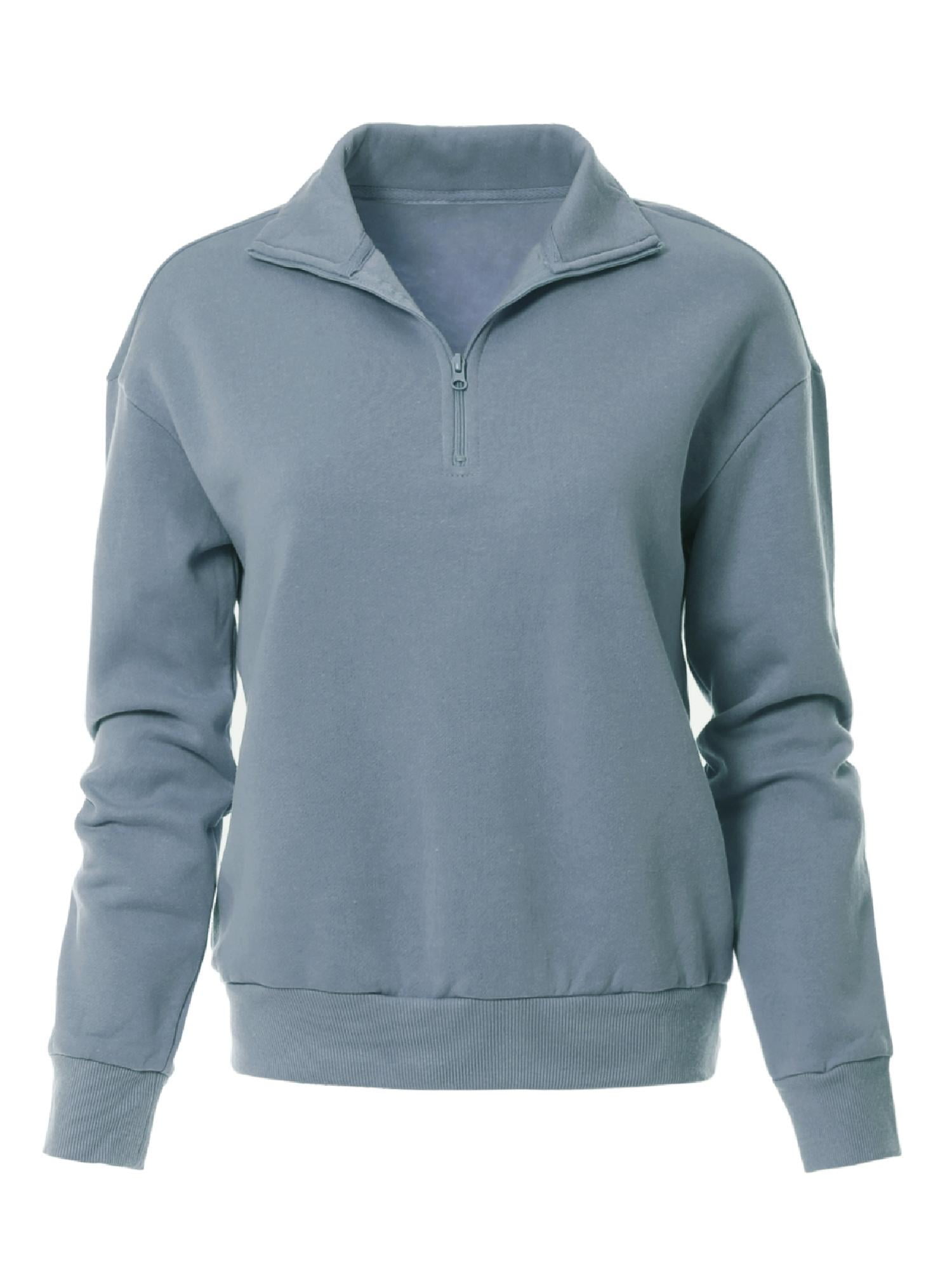 MixMatchy Women's Solid Cozy Half Zip-Up Pullover Sweater Top - Walmart.com