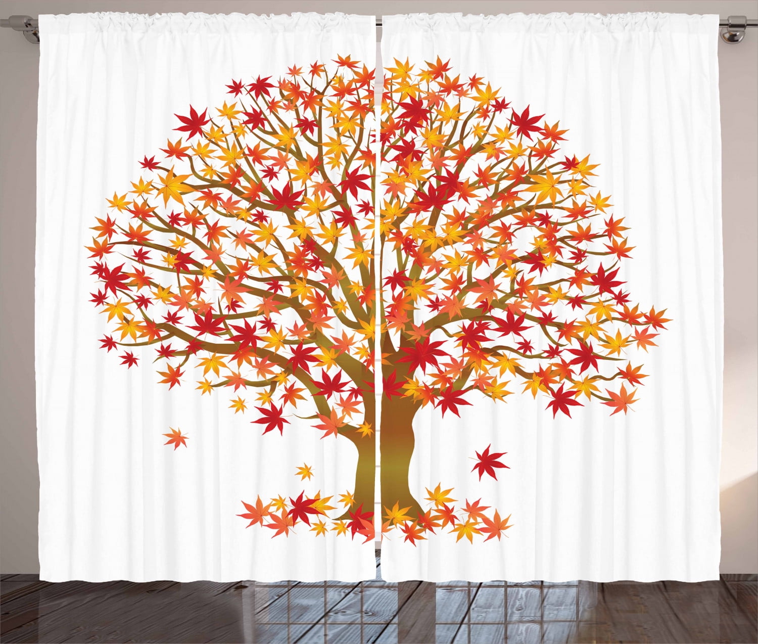 Autumn Curtains 2 Panels Set, Fall Season Maple Tree with Foliage in ...