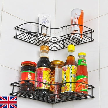 3 Tier Metal Kitchen Spice Rack Countertop Standing Corner Shelf- Black ...