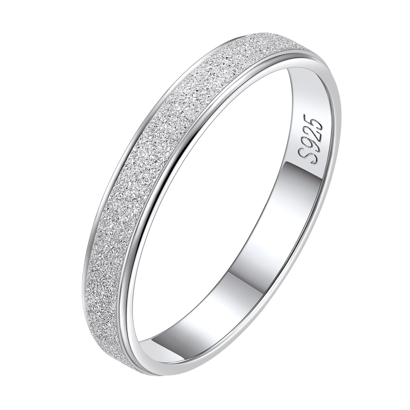Suplight 925 Sterling Silver Rings, 3mm Simple Plain Stardust Band ...