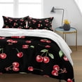 4 Piece Duvet Cover Set Cal king, Watercolor Red Cherry on Black Soft ...