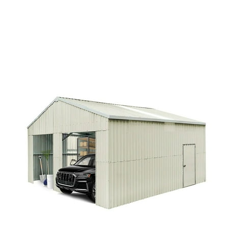 TMG Industrial 25’ x 25’ Double Garage Metal Barn Shed with Side Entry ...
