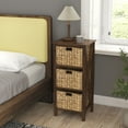 Costway 1 PC 3-Tier Nightstand with 3 Seagrass Baskets Rubber Wood X ...