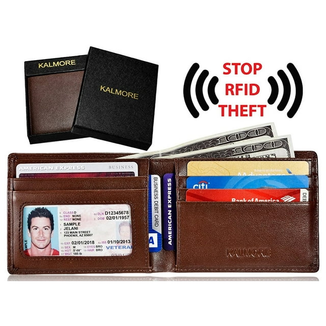 Men's RFID Blocking ID Window Multi-Card Travel Bifold Genuine Leather ...