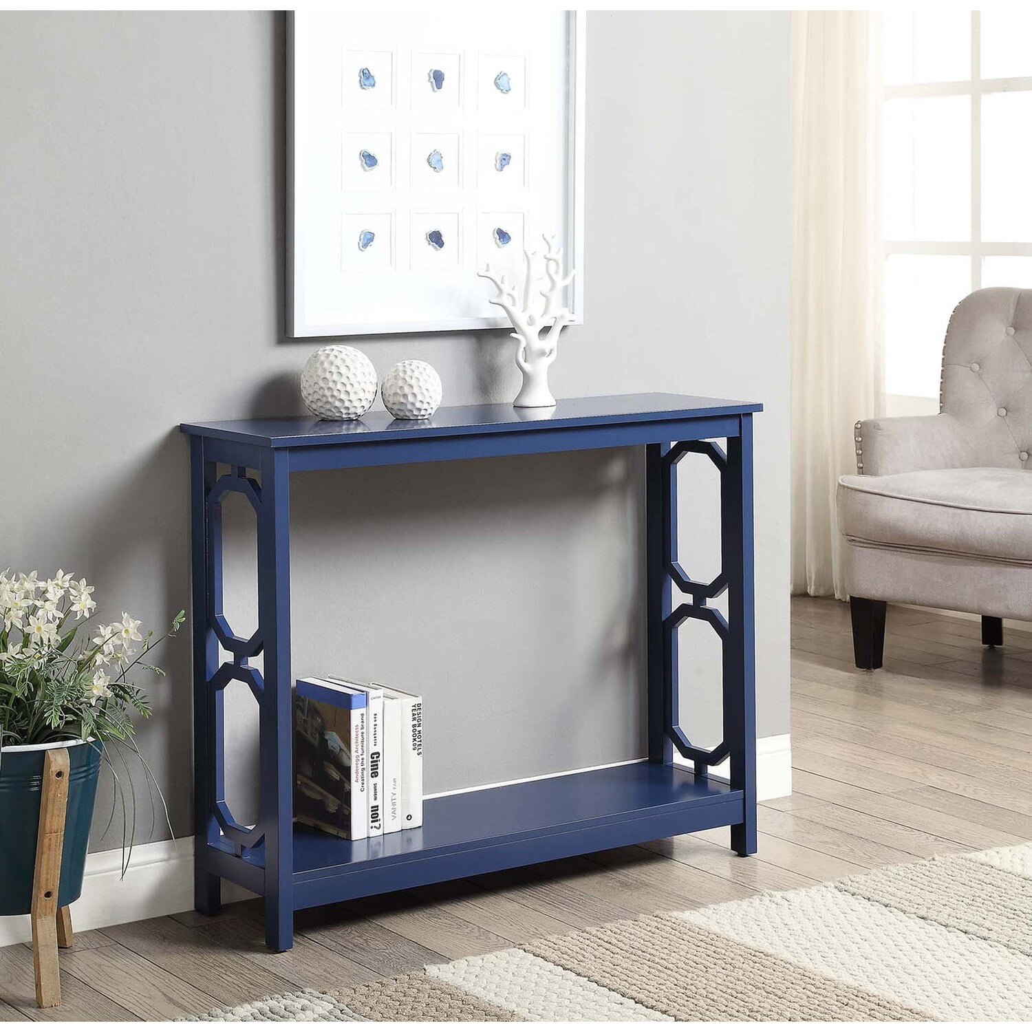 Convenience Concepts Omega Console Table with Shelf, Cobalt Blue ...