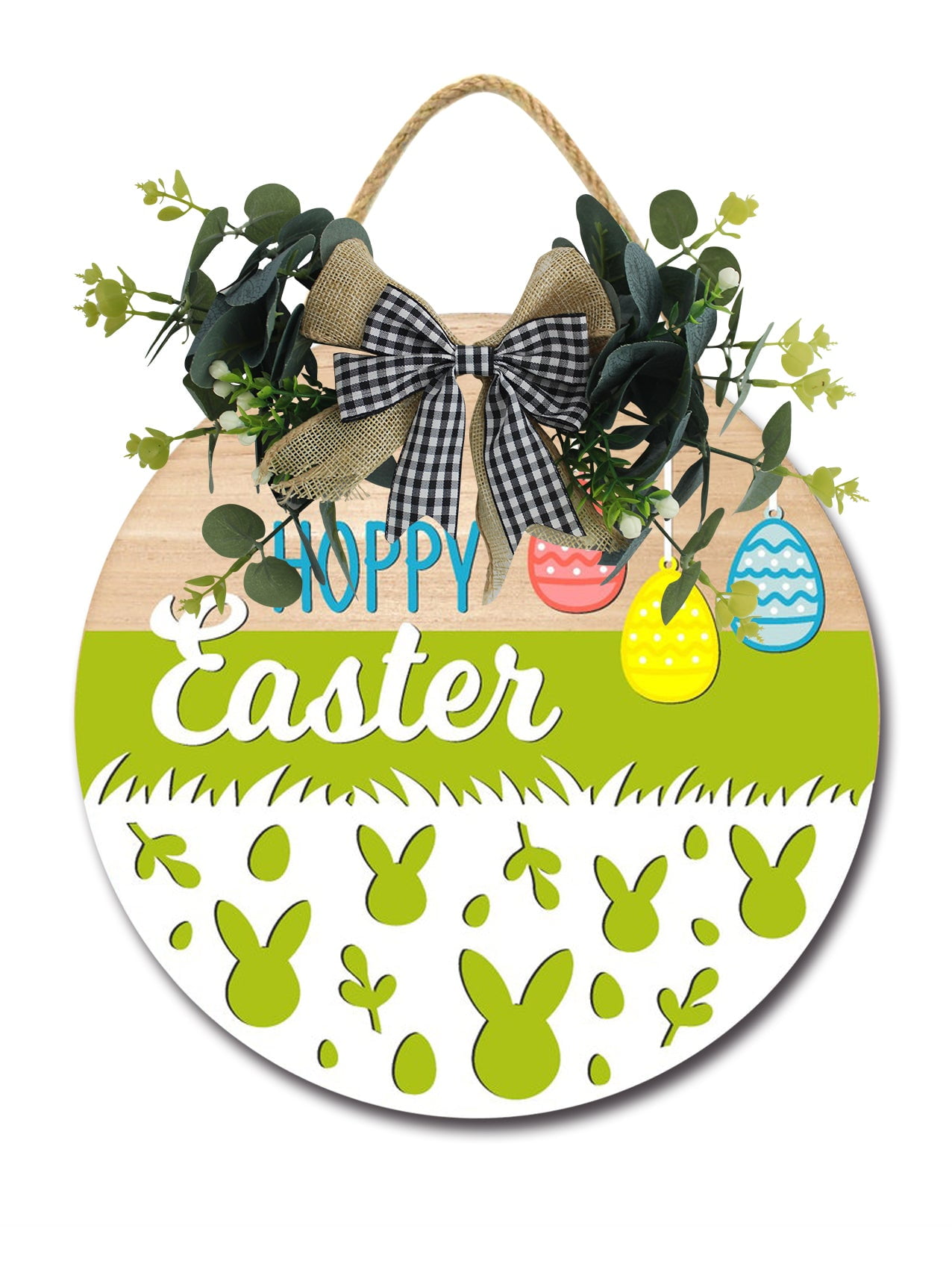 Eveokoki Hoppy Easter Sign Front Door Porch Decorations, Round Rustic ...