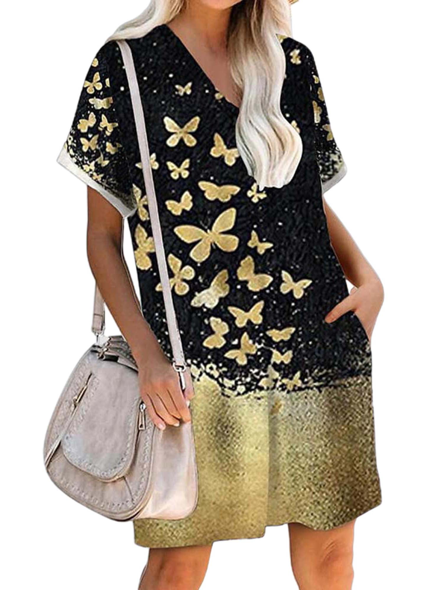 JustVH Women Plus Summer Short Sleeve Printed T-Shirt Dress with ...