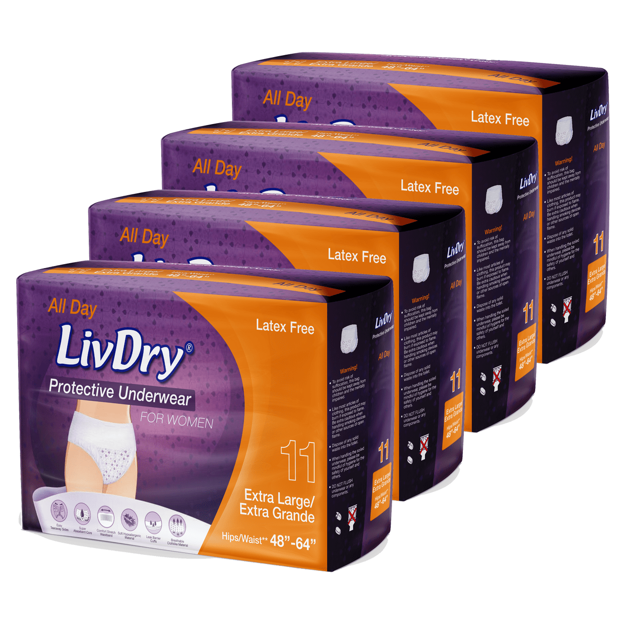 LivDry Womens Adult Incontinence Underwear, Purple Flowers, Super ...