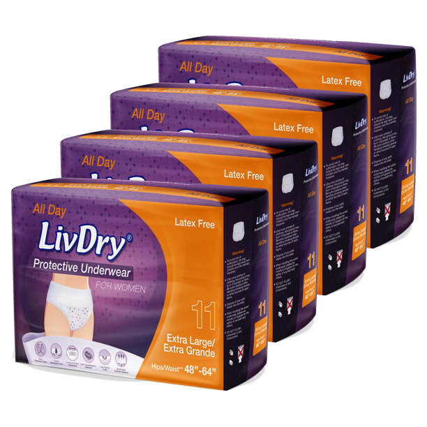 LivDry Womens Adult Incontinence Underwear, Purple Flowers, Super ...