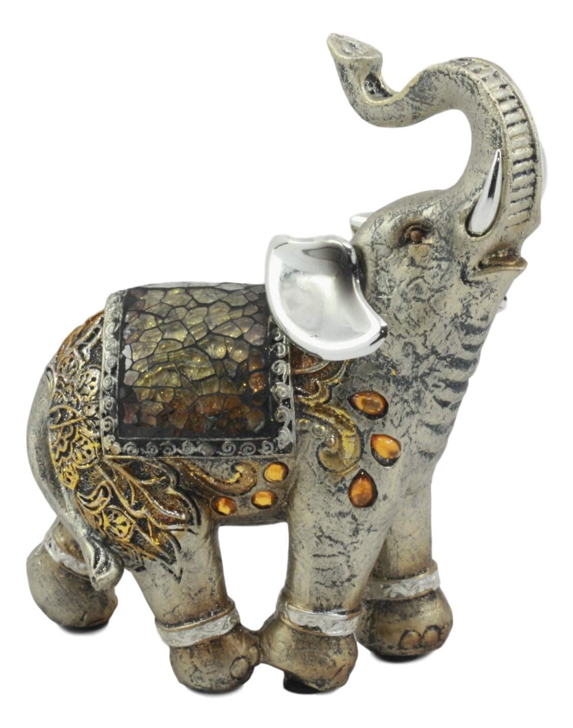 Ebros Silver Bejeweled Mosaic Feng Shui Elephant Figurine 6" Tall ...