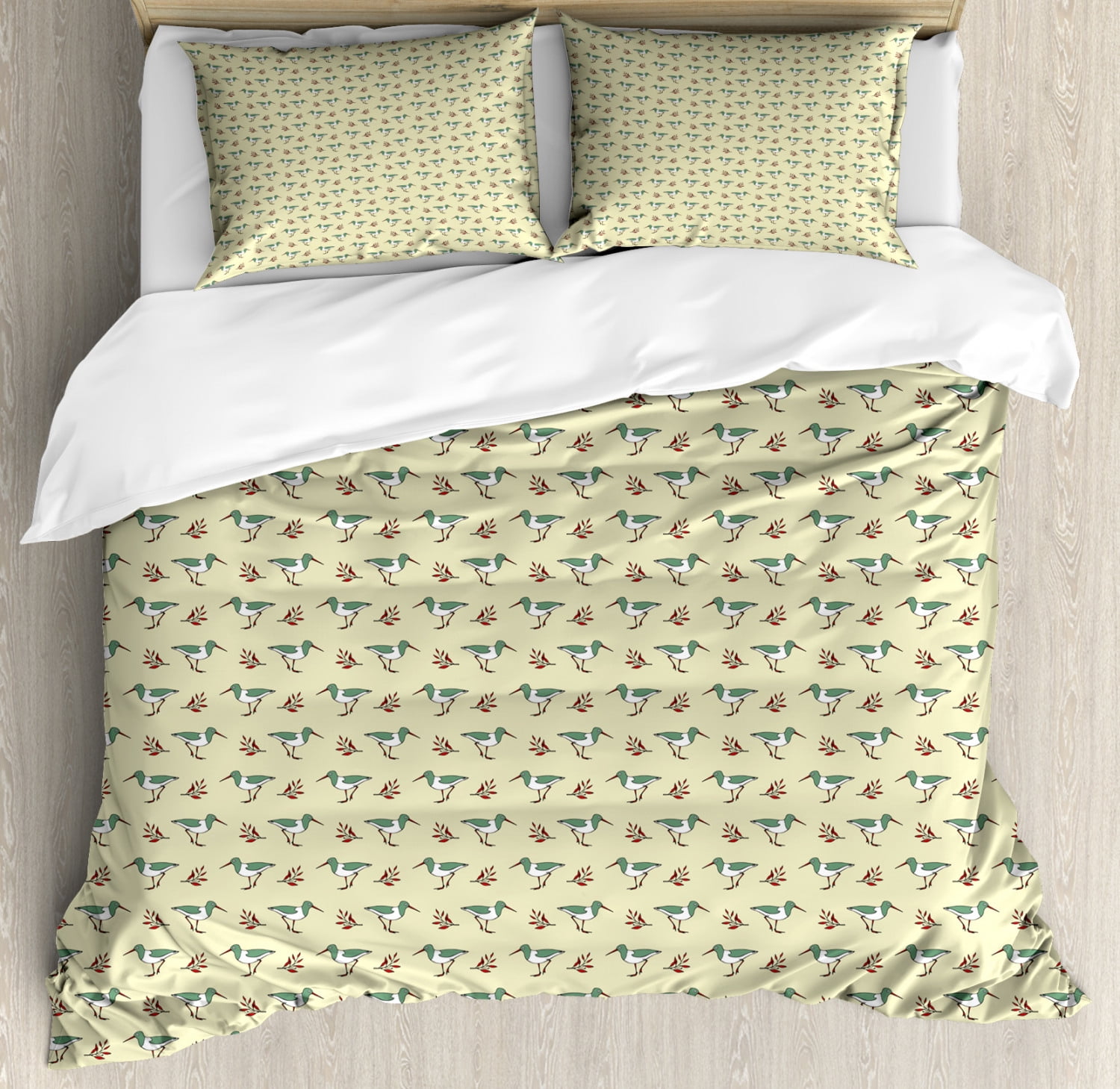 Bird Duvet Cover Set Queen Size, Pastel Shorebird Flying Animals with ...