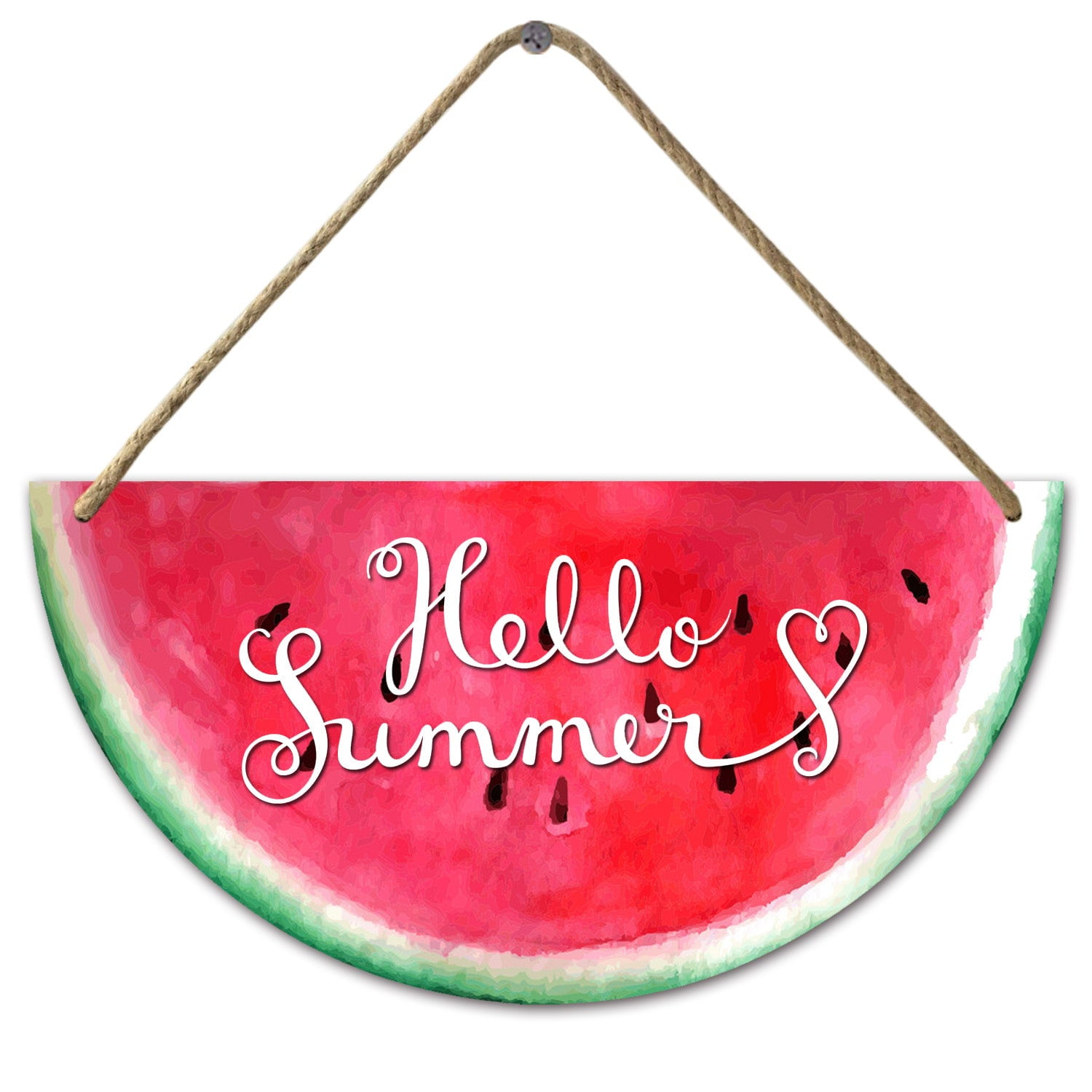 Eveokoki Watermelon Door Sign Hello Summer Door Hanger Wood Front Door