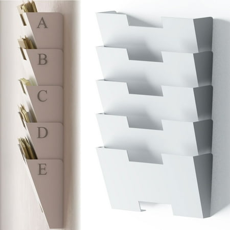 White Wall Mount Steel File Holder Organizer Rack 5 Sectional Modular ...