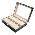 10 Slot Leather Watch Box Glass Top Watch Jewelry Display Case ...