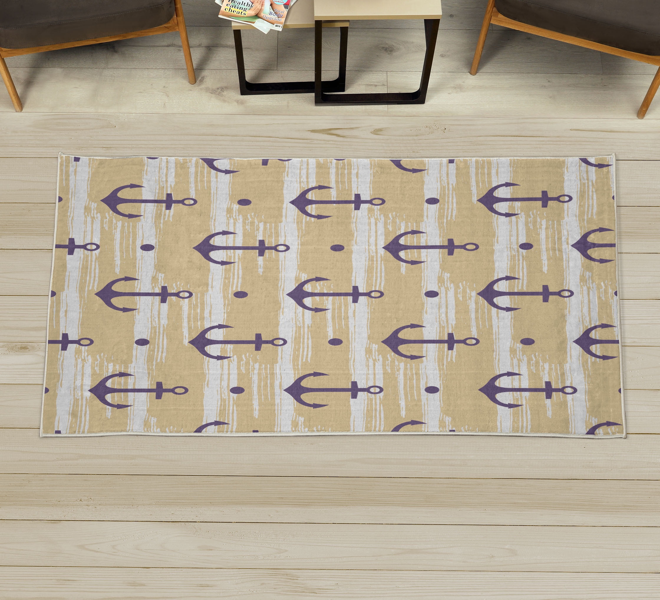 Marine Decorative Rug, Anchors and Skulls Crossed Bones Dots Pirate ...