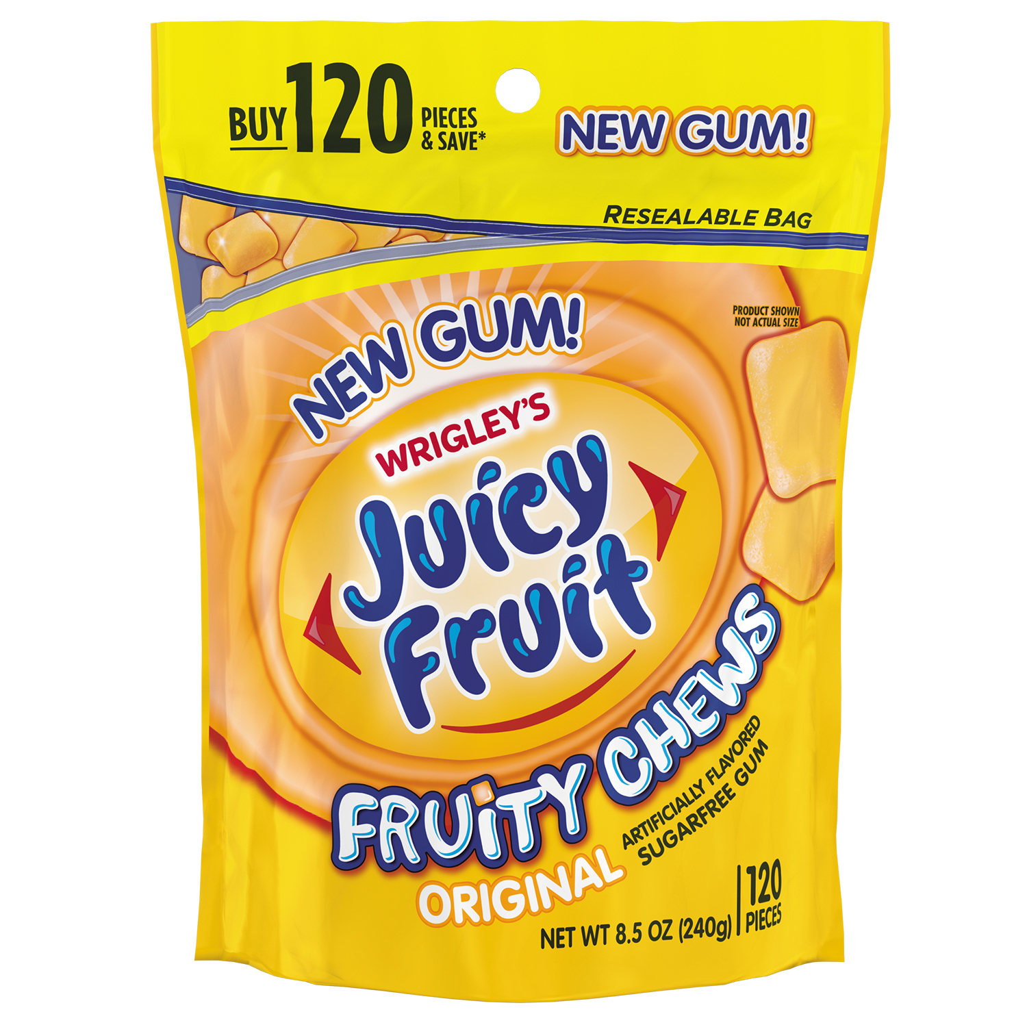 Juicy Fruit Gum Original Fruity Chews Sugar Free 120 Piece Bag
