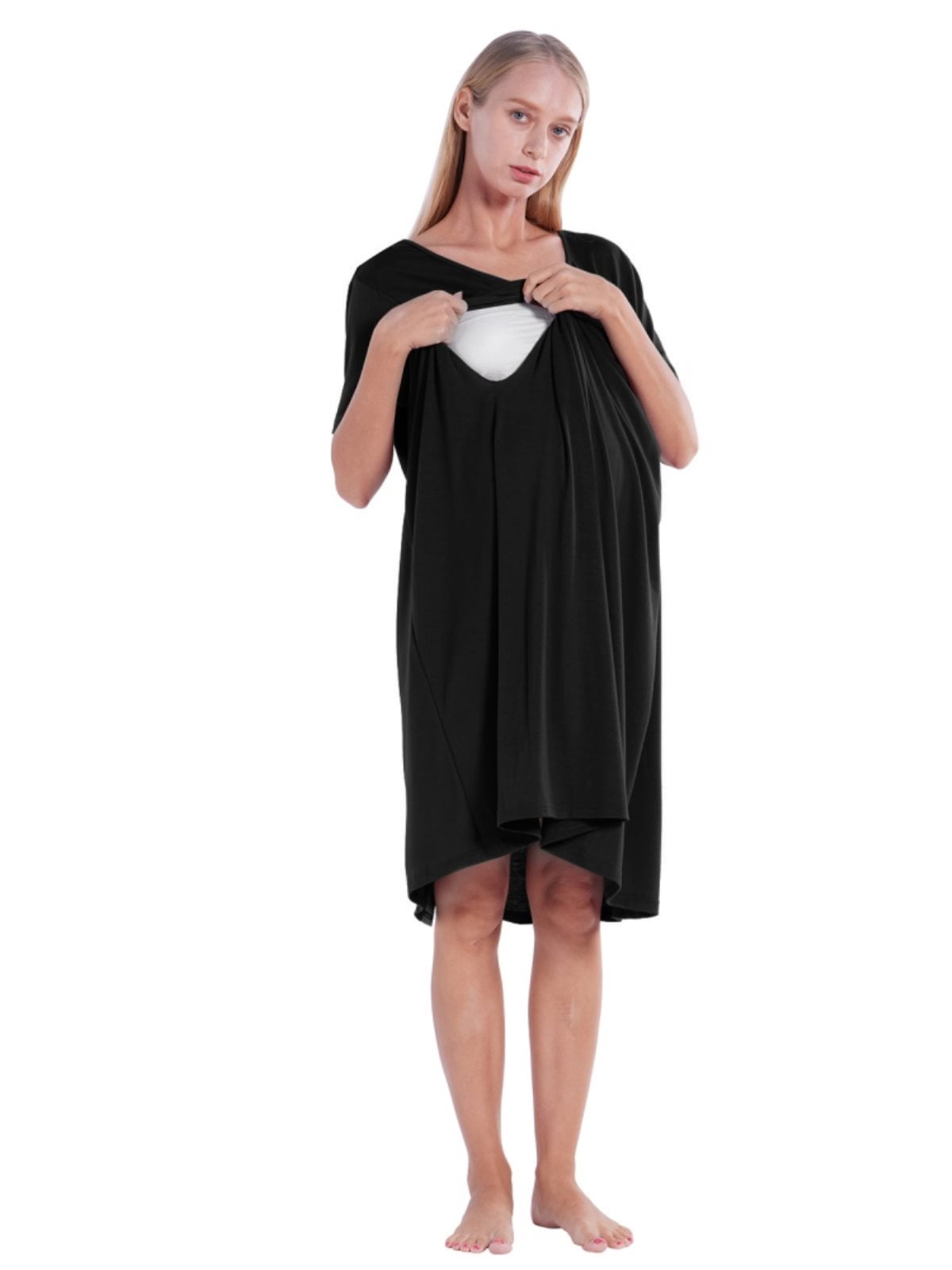 Efinny Womens Nursing Delivery Labor Hospital Nightdress Short Sleeve