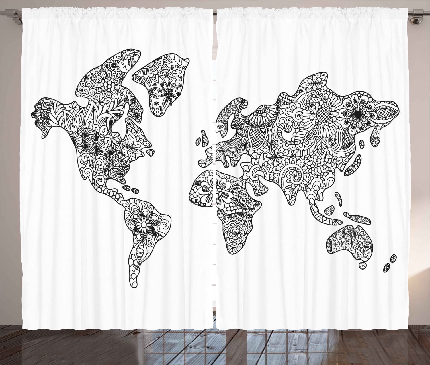 Earth Curtains 2 Panels Set, Floral Pattern As in World Map Continents ...