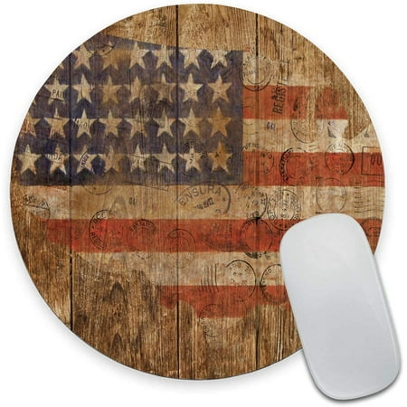 Round Mouse Pad, American Flag Mouse Pad, Vintage Art Wooden Wall ...