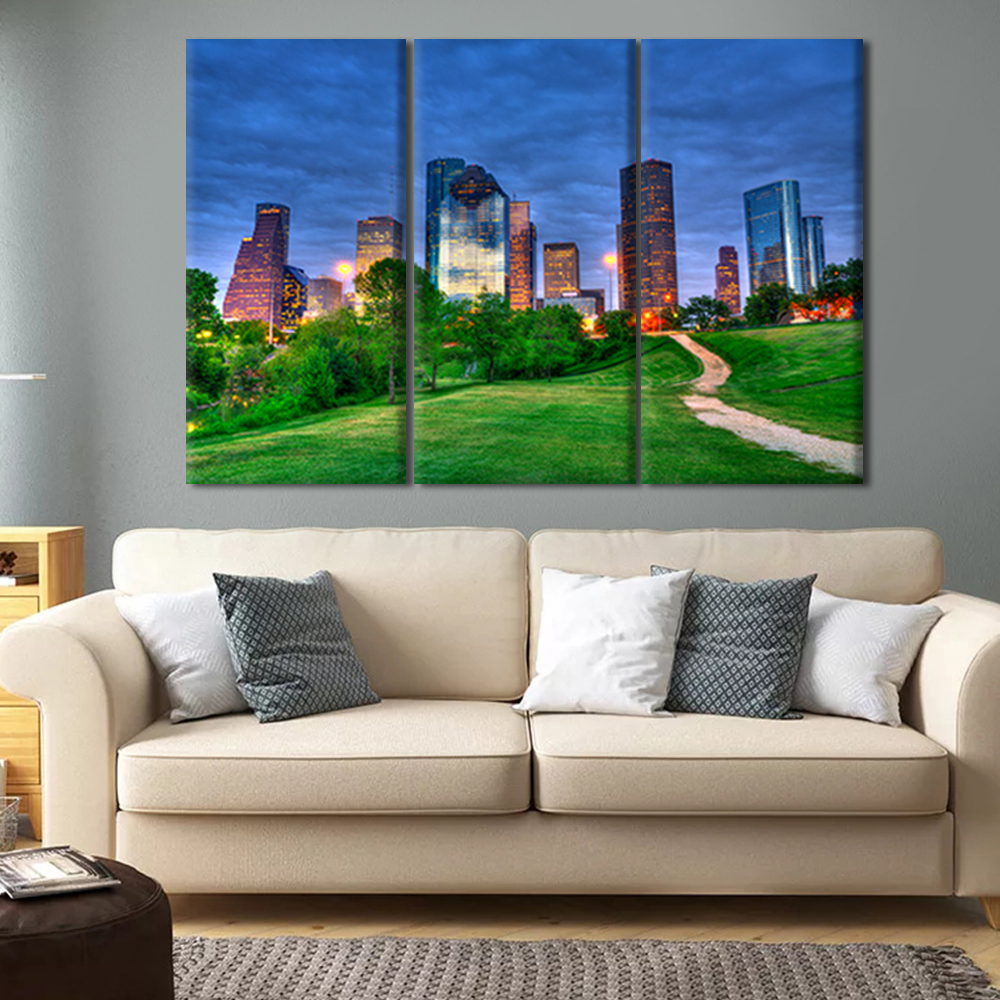 TISHIRON 3PCS Framed Canvas Wall Art Set,42"x28" Houston Cityscape ...