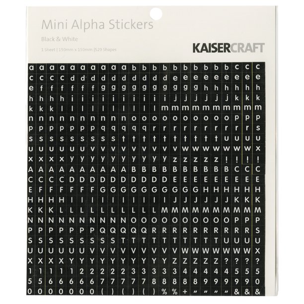 Mini Alphabet Stickers 5.9"X5.9" Sheet-Black & White - Walmart.com ...