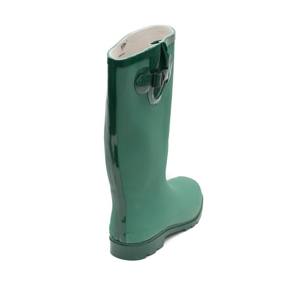 Forever Young - Women Rubber Rain Boots with Cotton Lining, Green Matte ...