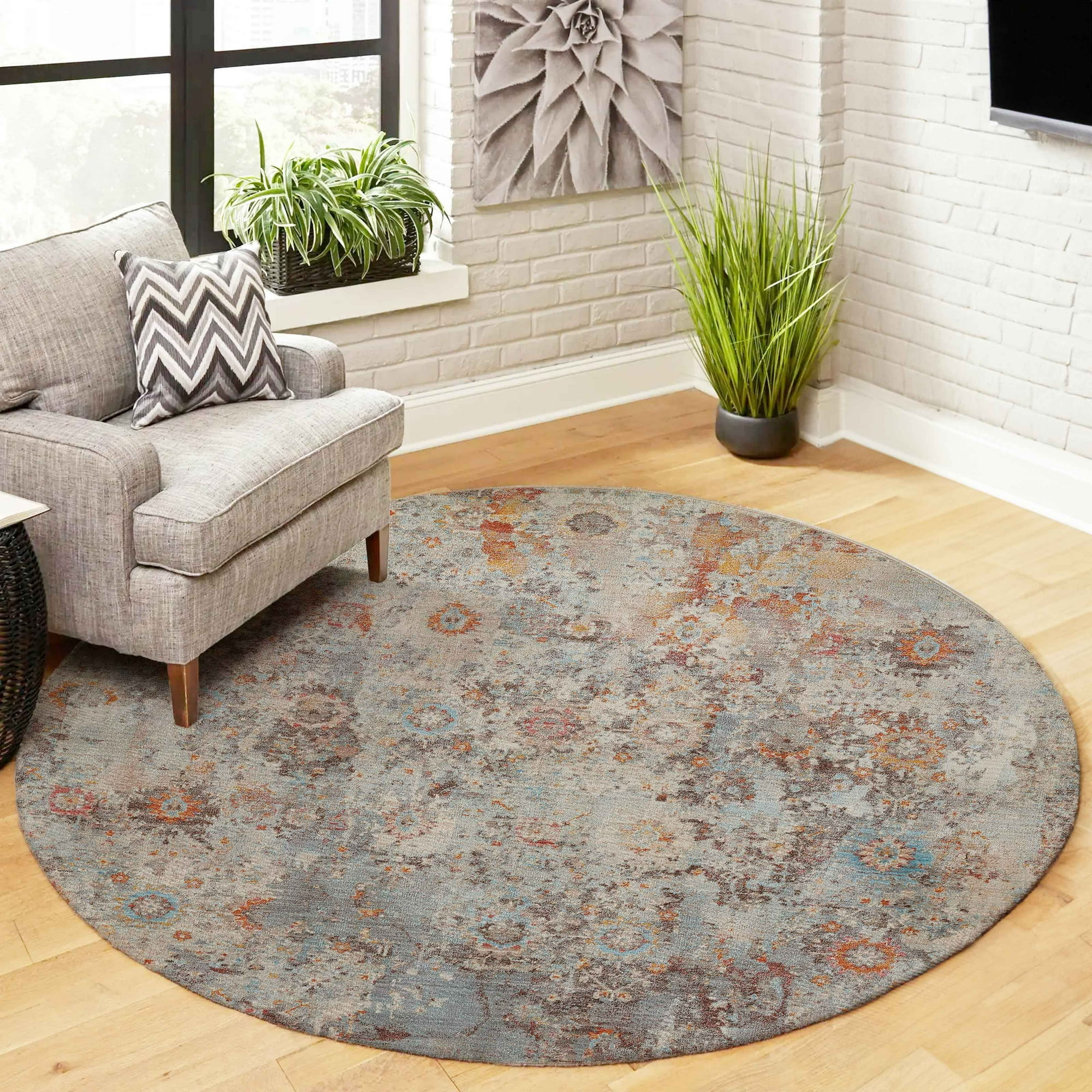 Ecarpet Camellia Traditional Area Rug For Living Room  Bedroom  Dining Room  Entrance  Hallway And More. 5 Ft. X 5 Ft. Round