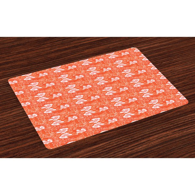 Ambesonne Burnt Orange Place Mats Set of 4, Tropical Hibiscus, Standard ...