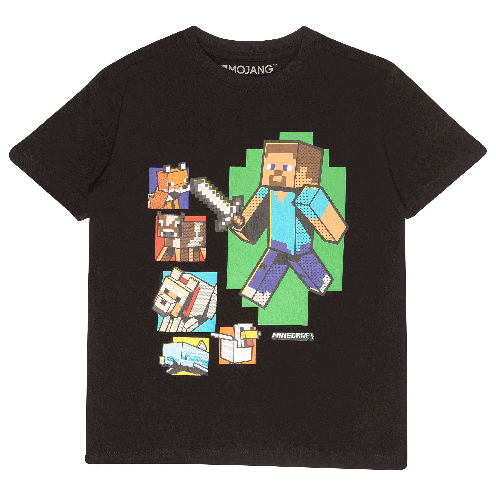 Minecraft Crew Neck T-Shirt for Boys, Steve and Friends Print, 100% ...